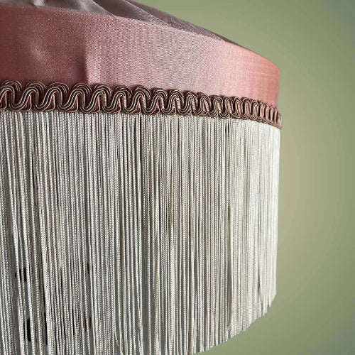 Pink Silk Tiffany Lampshade with Ivory Fringe